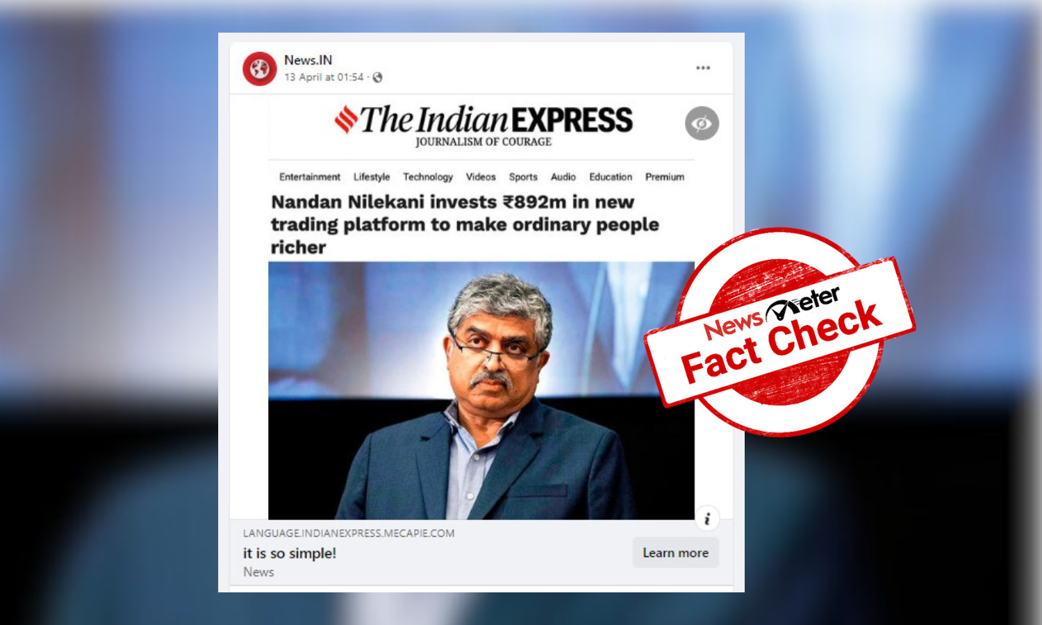 Viral screenshot about Nandan Nilekani investing in crypto trading ...