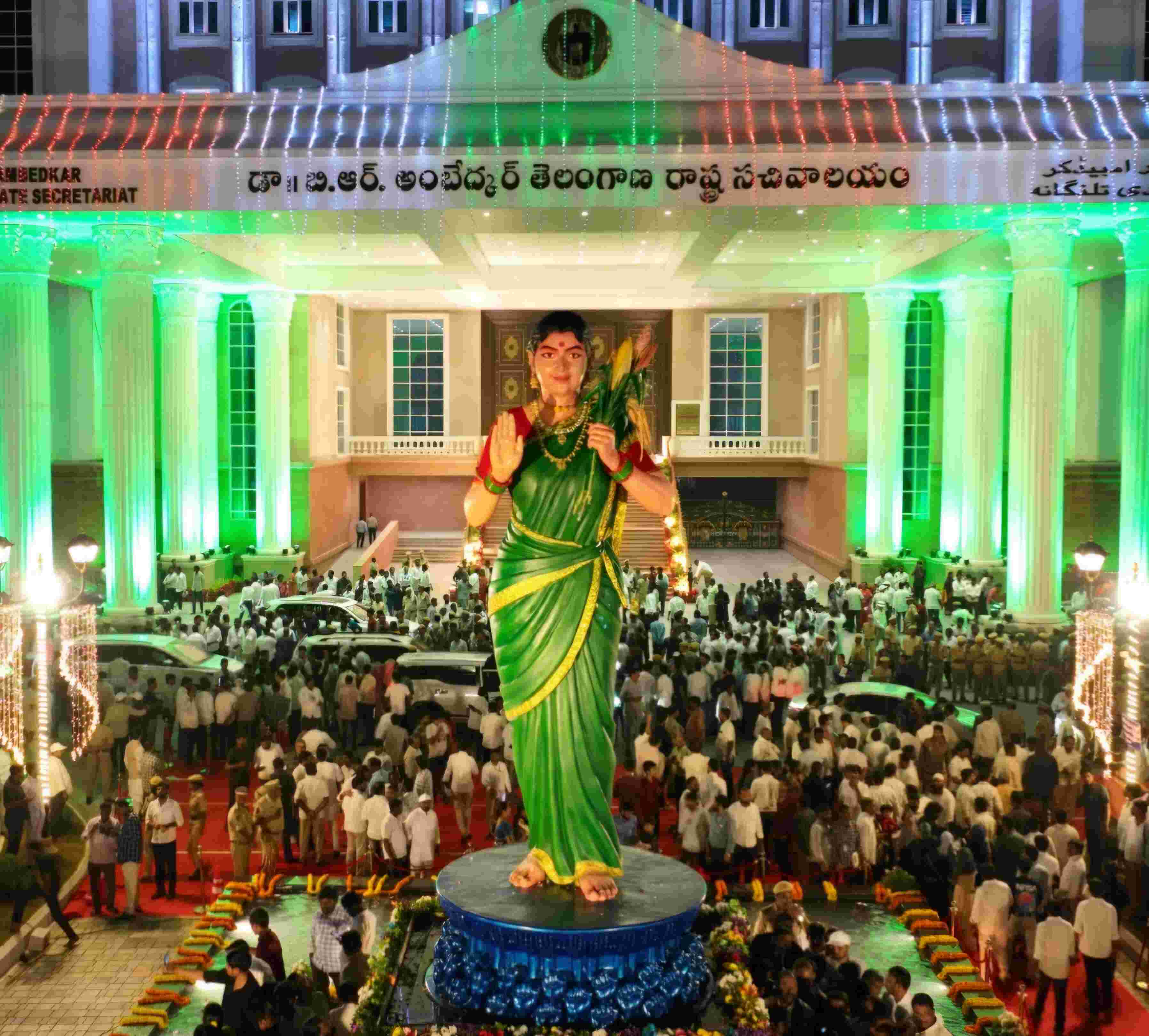 Revanth Reddy inaugurates Telangana Thalli statue at Secretariat