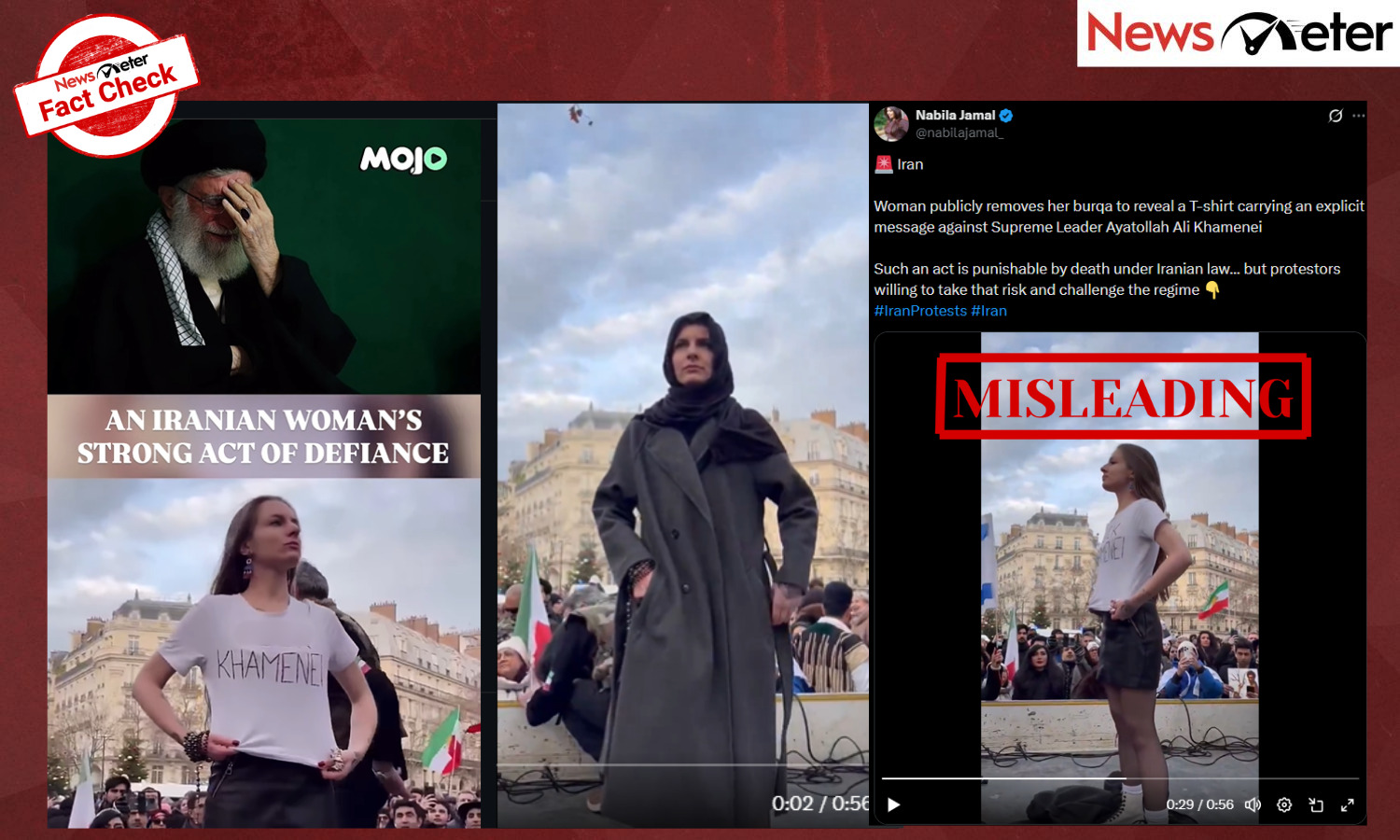 Fact Check: Woman in Iran removes burqa, shows explicit message against ...